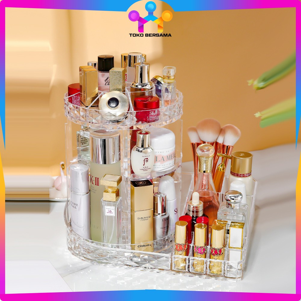 Jual Rak Make Up Petak Akrilik Putar 360 Derajat Diamond Transparan ...