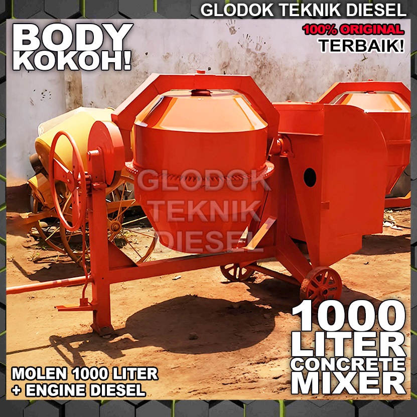 Jual Mesin Molen 1000 Liter + Engine Diesel Solar 8 PK HP Concrete ...