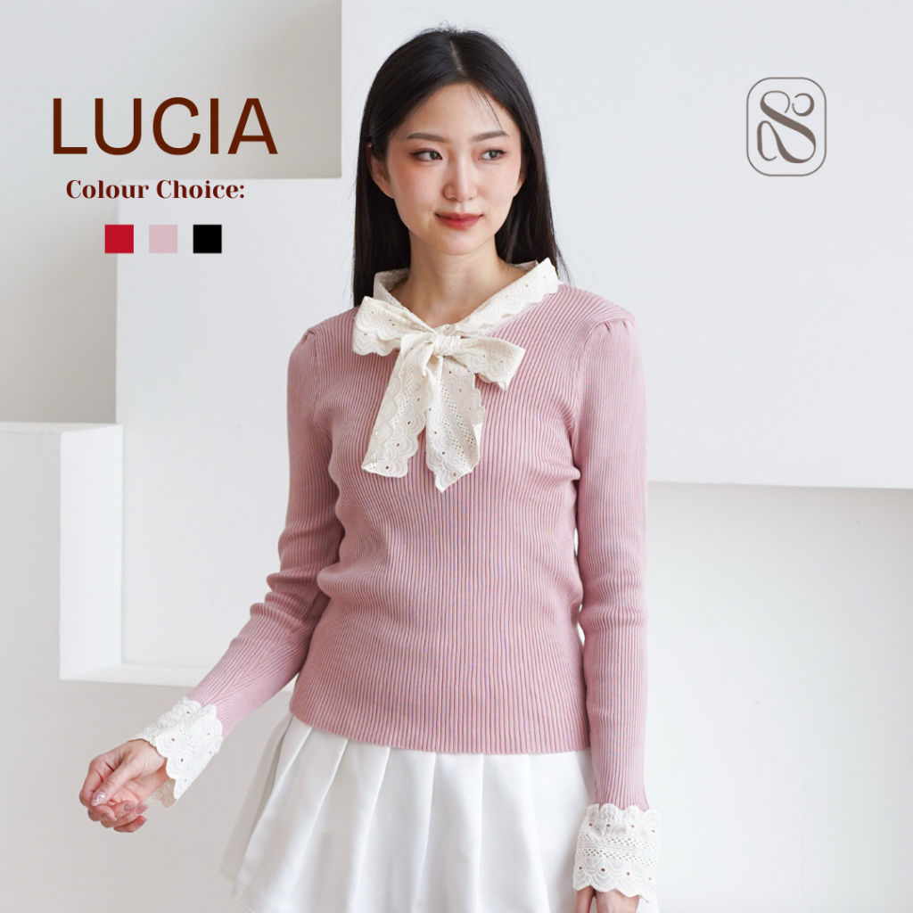 Jual [ SOOSLU ] LUCIA TOP RIBBON KNIT TOP SHOULDER LONG SLEEVE TOP ...