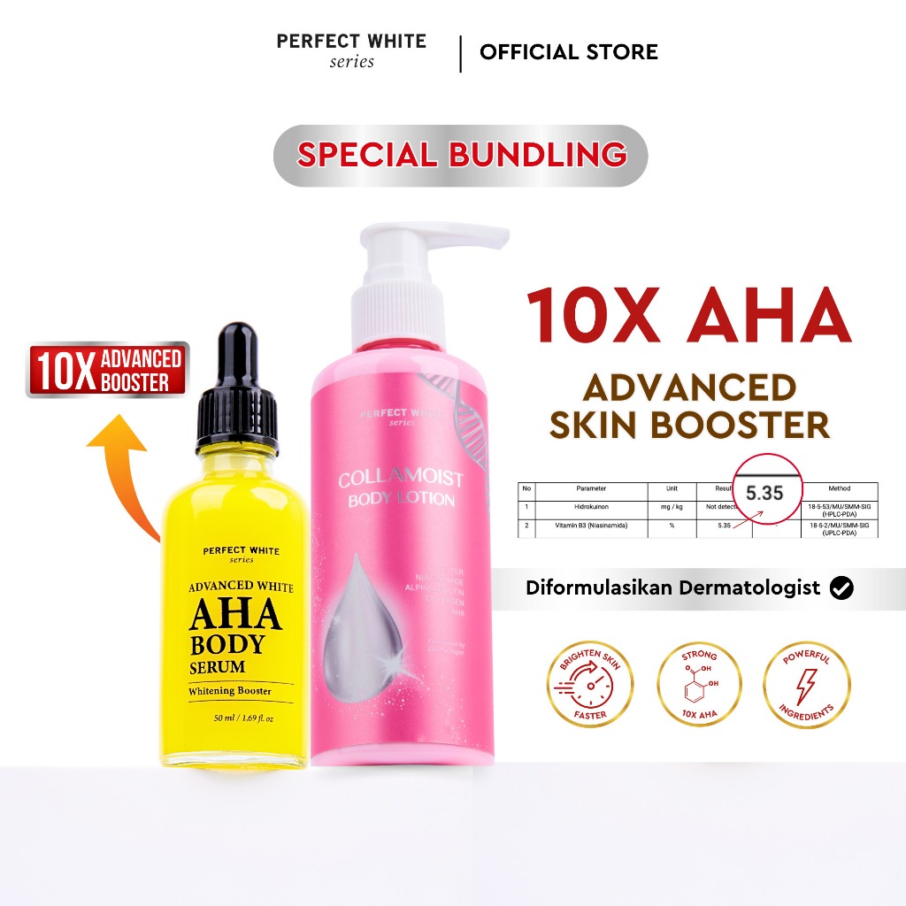 Jual [2pcs] PERFECT WHITE Advanced 10X AHA Body Serum + Collamoist Whitening Body Lotion 200ml ...