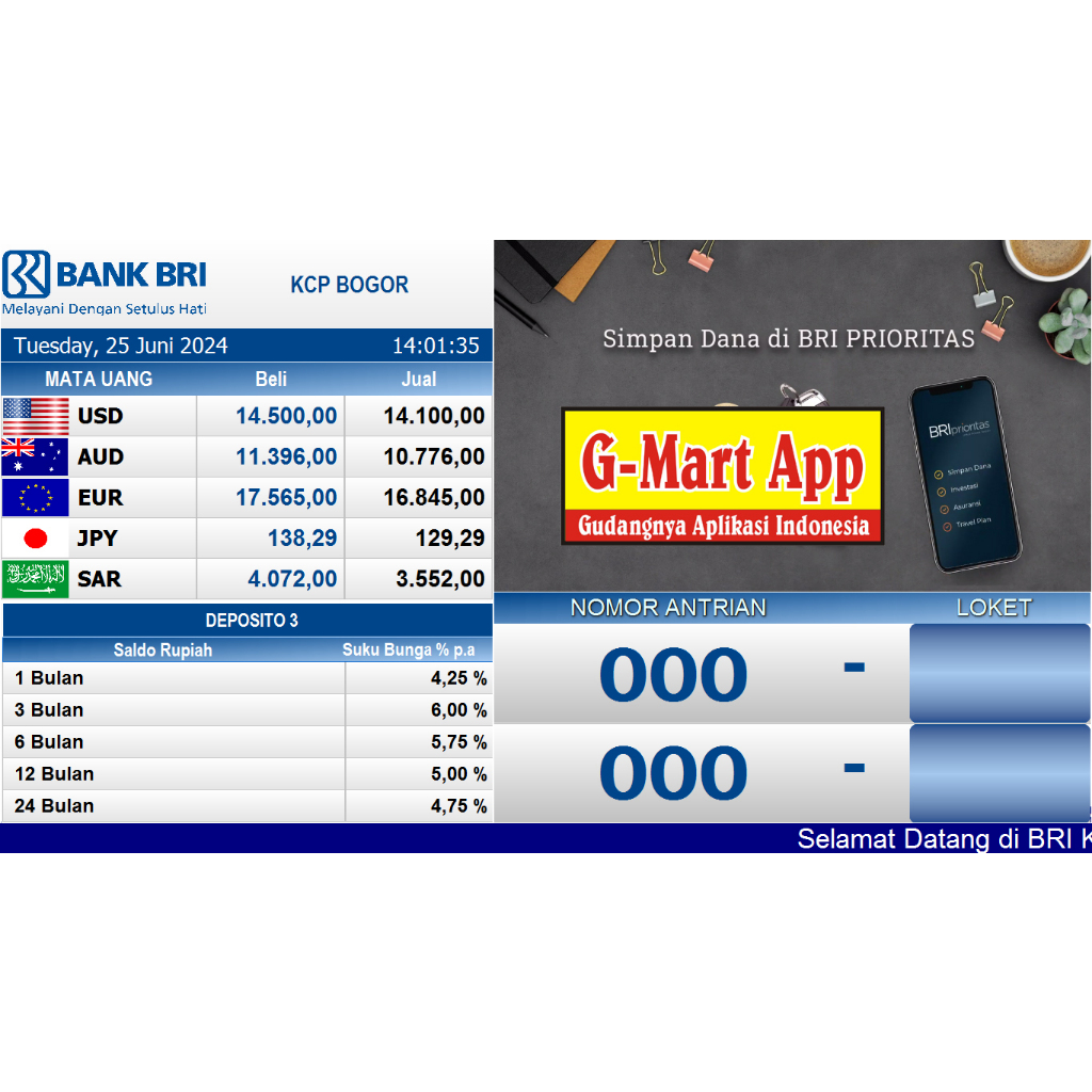 Jual Promo Aplikasi Antrian Bank BRI dgn 2 Jenis Layanan | Shopee Indonesia