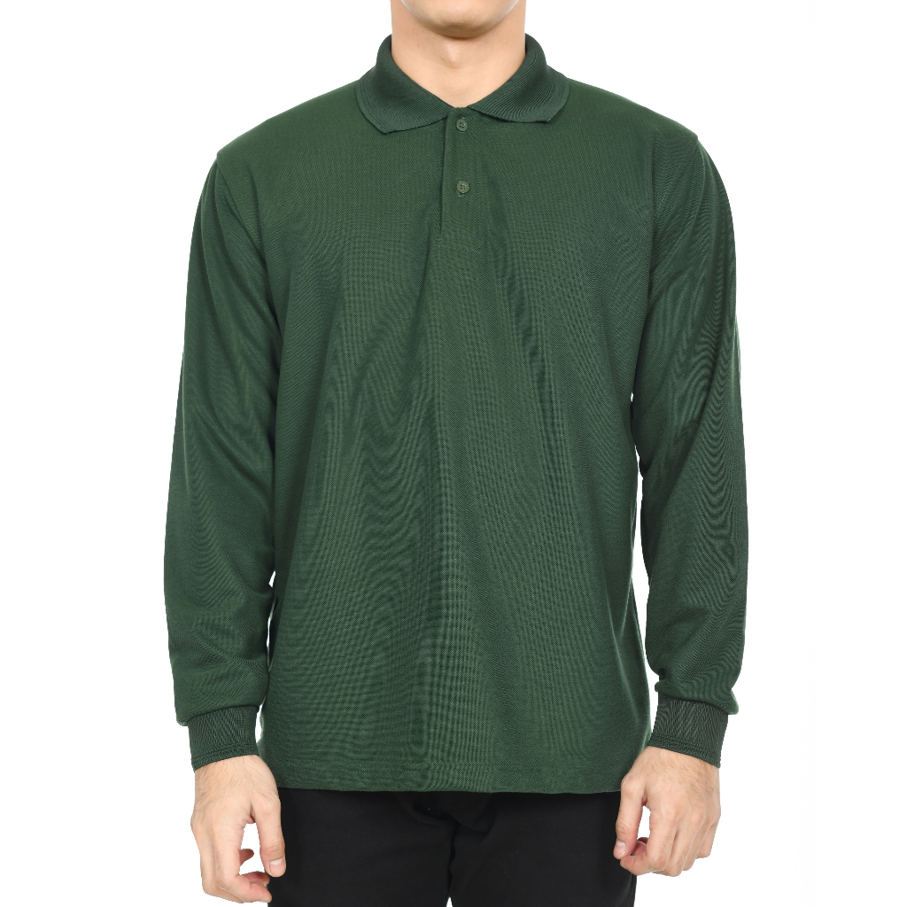 Jual Kaos Polo Shirt Hijau tua Kerah Polos Lengan Panjang / Kaos ...