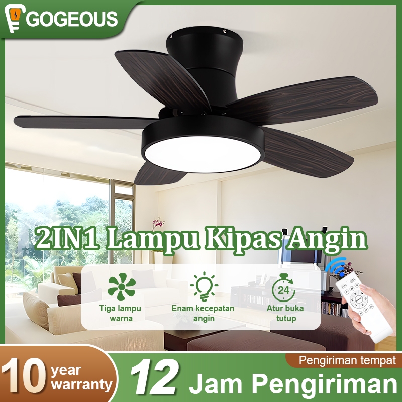 Jual GOGEOUS 48Inch kipas angin gantung kayu led Lampu 3 warna motor DC ...