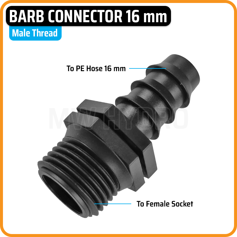 Jual Barb Connector 16 mm - Male Thread | Konektor Selang PE Irigasi ...
