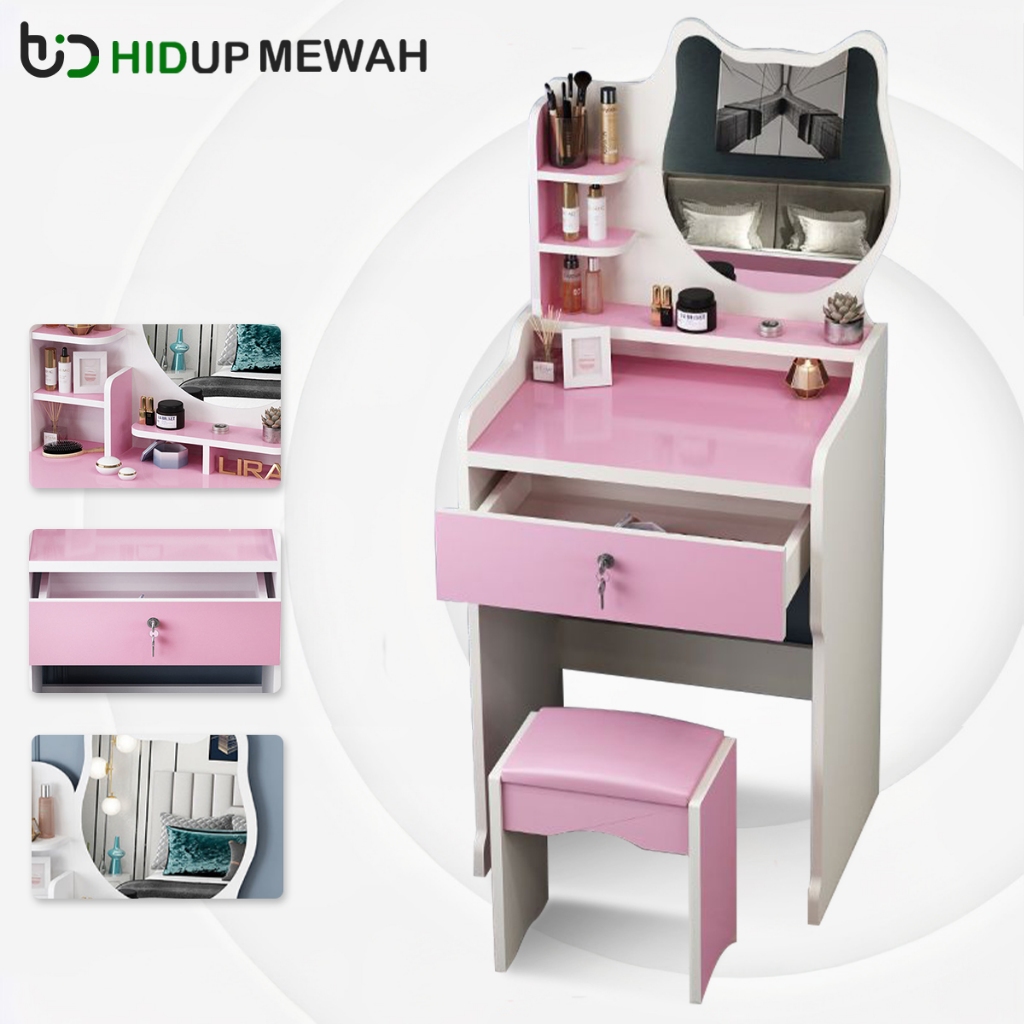 Jual HID Meja Rias Aesthetic Meja Make Putih Meja Rias pink Lampu LED ...