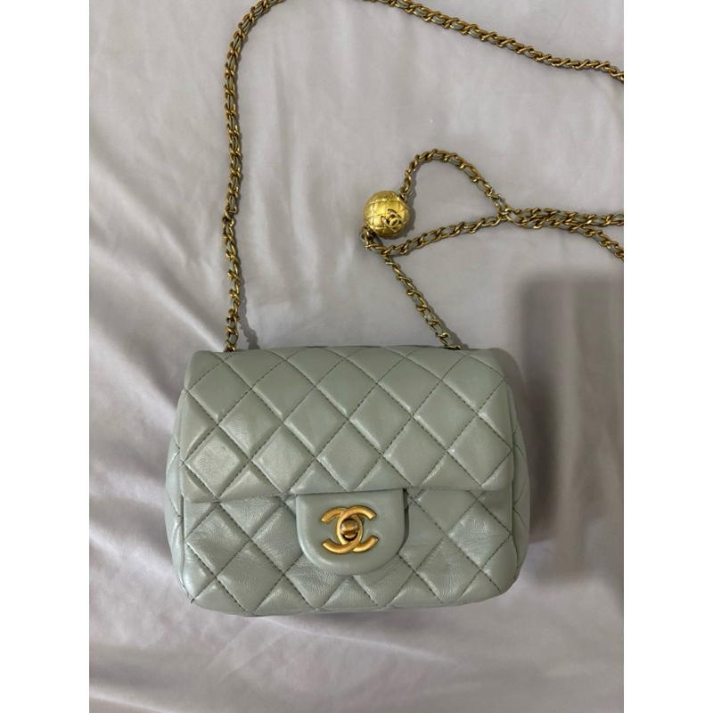 Jual chanel mini square pearl light grey | Shopee Indonesia