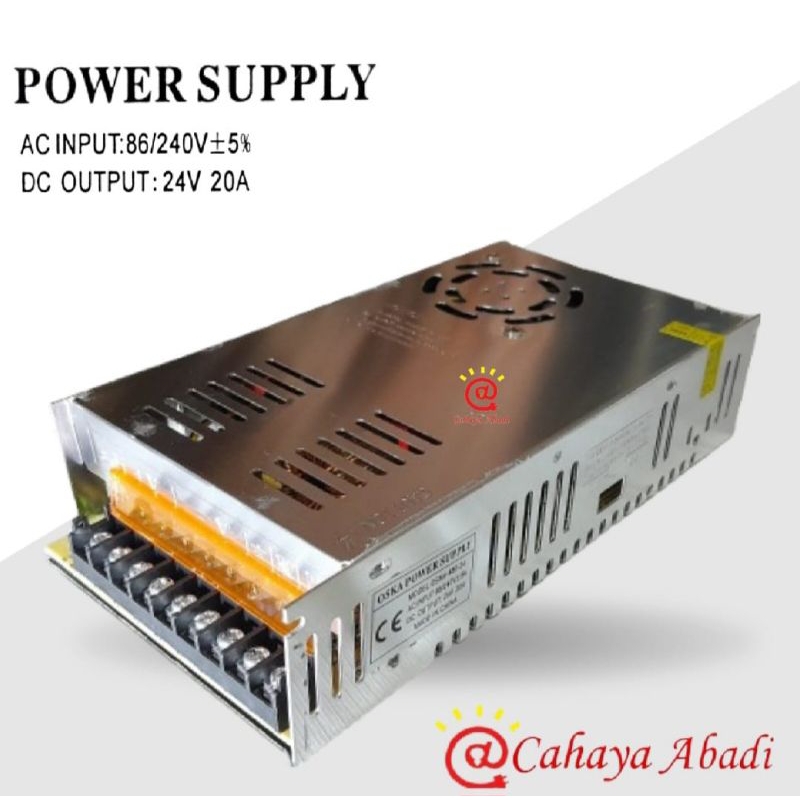 Jual LED Power Supply 24V 20A / Trafo LED Strip 24 Volt DC 20A ...