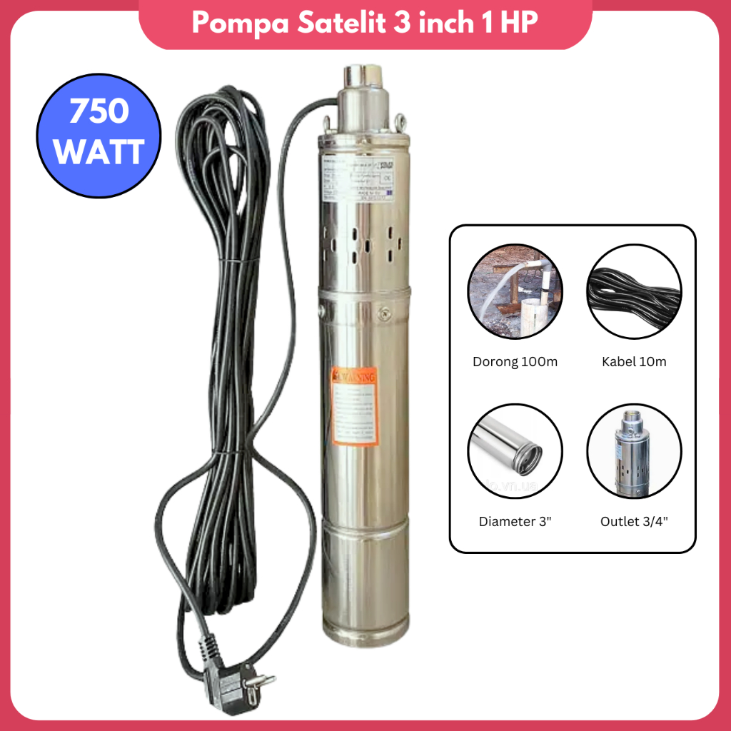 Jual Pompa Sumur Satelit 3 Inch Pompa Sumur Bor Sibel 100 Meter Pompa ...