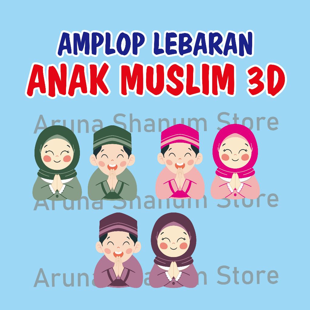 Jual (6 Pcs) Amplop 3D Kartun Anak Muslim Lebaran IdulFitri 2025 ...