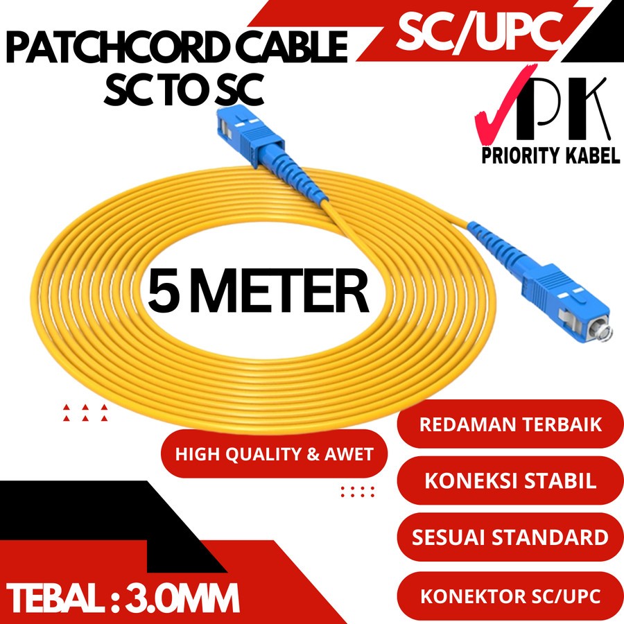 Jual Patchcord SC UPC 5 METER FO 3mm Patch Cord SC-SC 5 Meter (5M) Kabel Fiber Optic Single Mode ...
