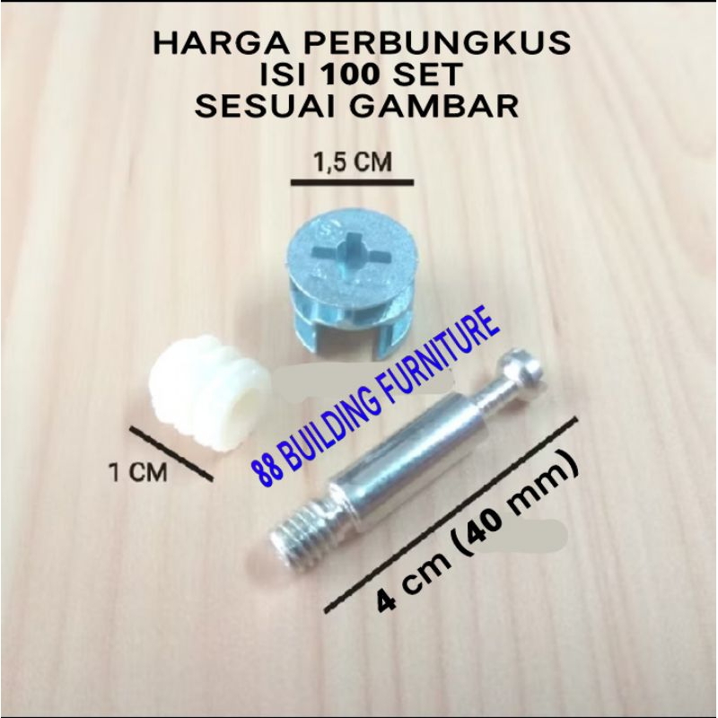 Jual 100 SET (3 MACAM) BAUT SKRUP MINIFIX MF 15 mm KOMPLIT SET PANJANG ...