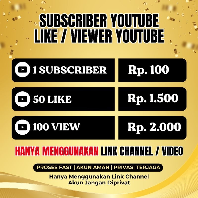 Jual Subscribe Youtube Viewer Youtube Like Youtube Permanen Bergaransi Termurah | Shopee Indonesia