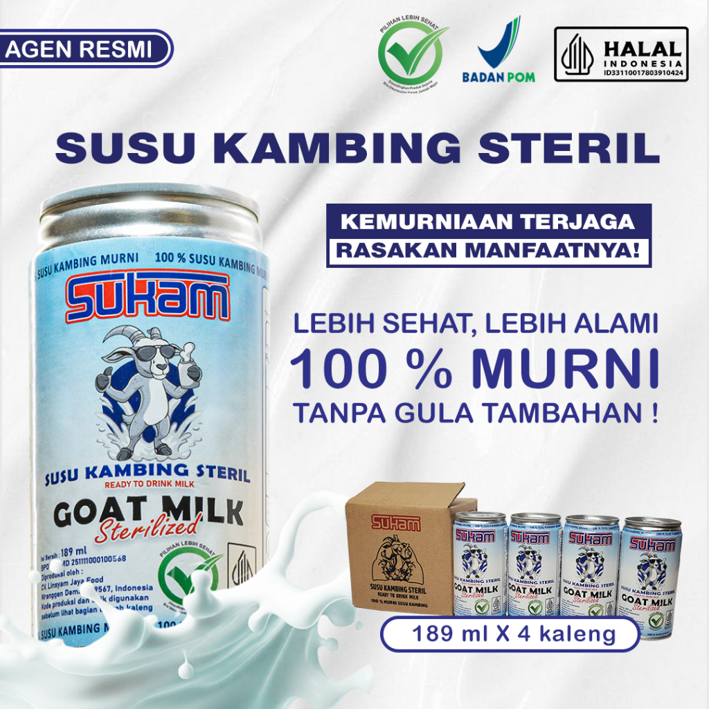 Jual Sukam - Susu Kambing Steril 100% Susu Murni Tanpa Gula Tambahan ( 189 ml X 4 kaleng ...