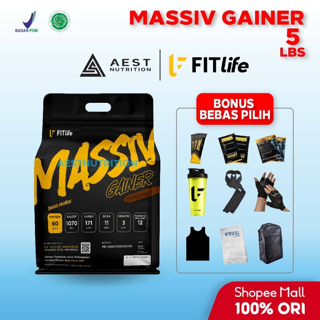 Jual Fitlife Massiv Gainer 5 lbs 2.27 kg Susu Protein Bulking Penggemuk ...