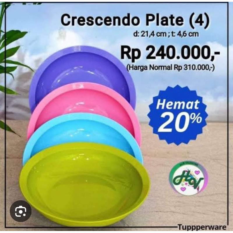 Jual Piring makan Tupperware cresendo plate set isi 4pc | Shopee Indonesia