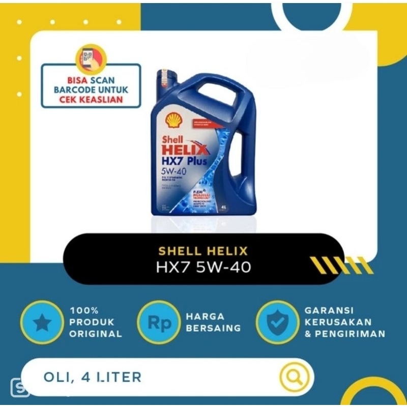 Jual Oli Shell Mobil Oli Helix HX7 Plus 5w-40 Ukuran 4Liter | Shopee ...