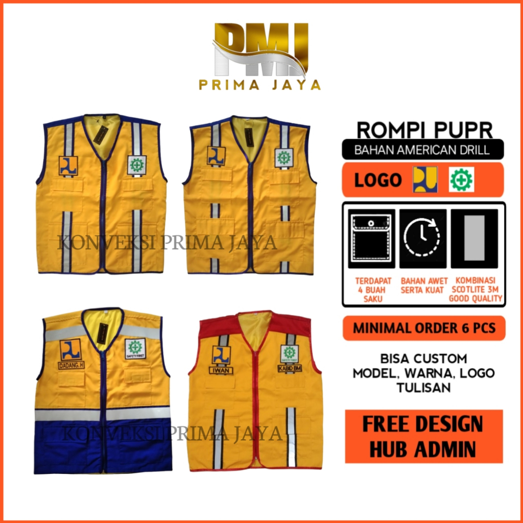 Jual Rompi PUPR, rompi safety first, rompi lapangan american drill ...