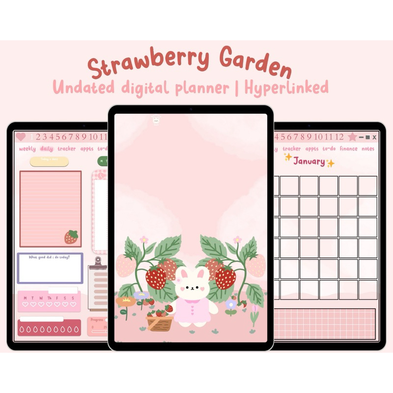 Jual Strawberry Garden Undated Kawaii Digital Planner Ipad Printable ...