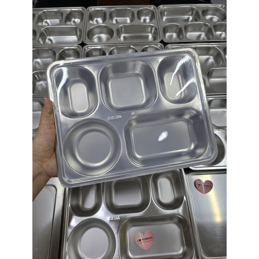 Jual Piring Stainless Steel 5 Sekat + Tutup Plastik / Kotak Wadah ...