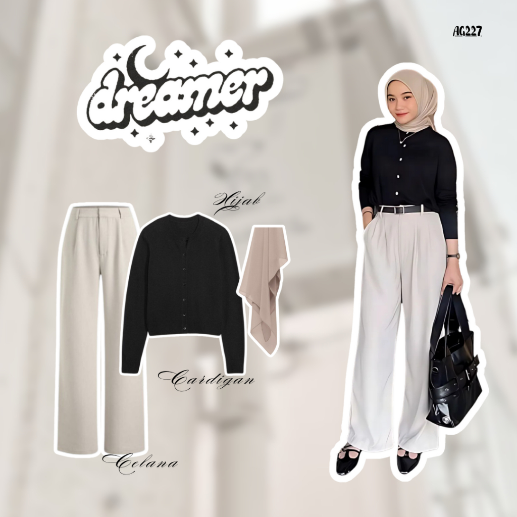 Jual OOTD One Set Kekinian 3in1 Setelan Wanita Kekinian | Cardigan + Celana + Hijab | Outfit Old ...