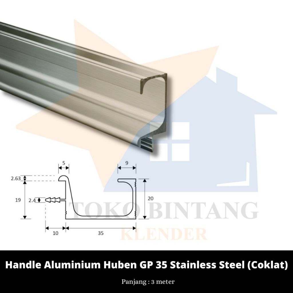 Jual Profil Aluminium Handle Aluminium Huben GP 35 Stainless Steel ...