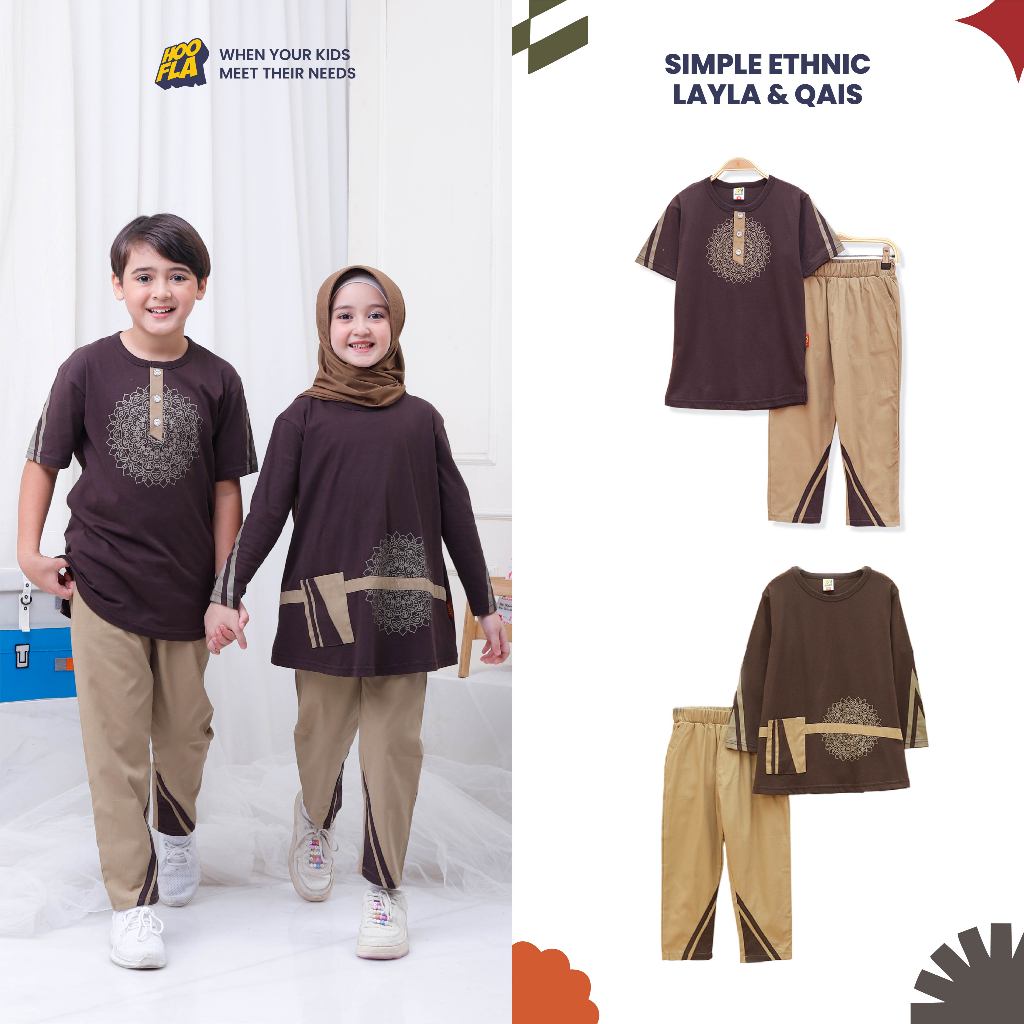 Jual Hoofla Simple Ethnic Layla Qais Baju Muslimah Anak 5-12 Tahun Setelan Casual Brown | Shopee ...
