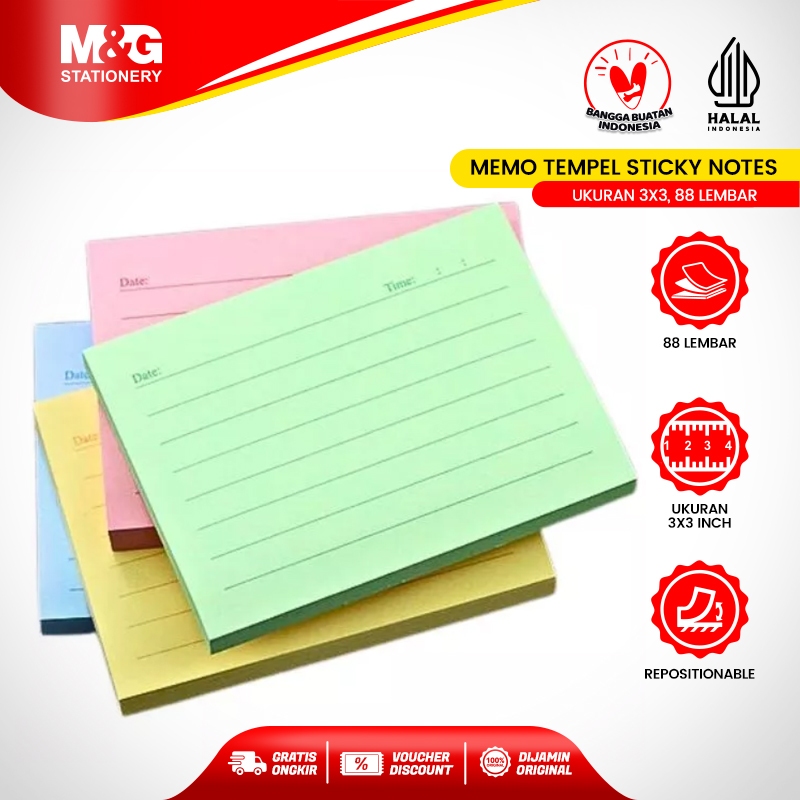 Jual M&G Memo Tempel Warna Pastel Sticky Note Bergaris 3x3 88 Lembar ...