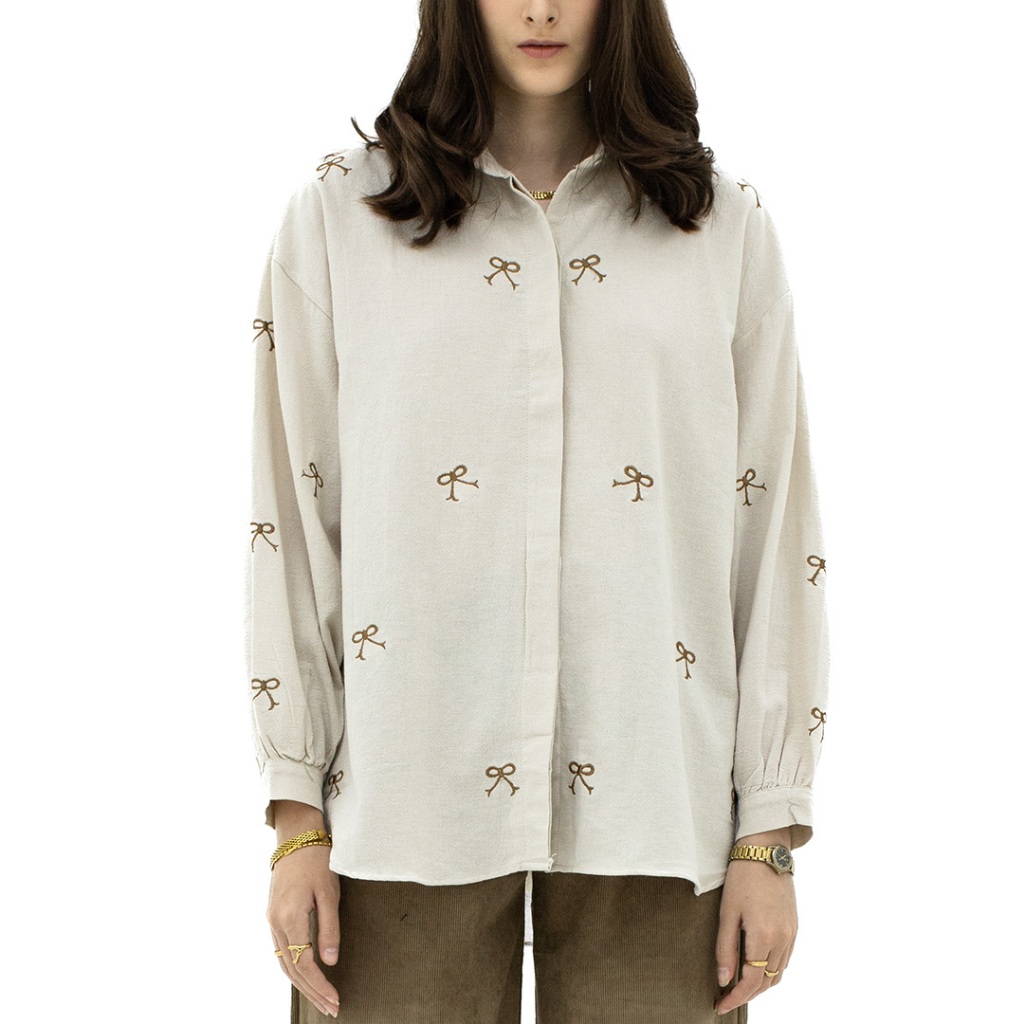 Jual Akaye - Kemeja Lengan Panjang Motif Pita Penelope | Shopee Indonesia