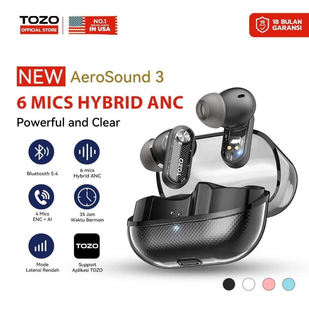 Jual (New launch)Tozo AEROSOUND3 Smart 6 mics Hybrid ANC + AI 4 Mics ENC wireless earbuds Clear ...