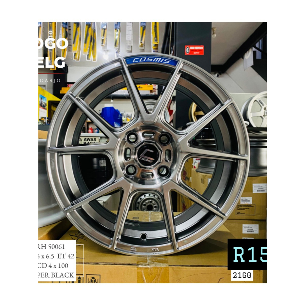 Jual Velg mobil Cosmis R15 Hyper Black PCD 4x100 Lebar 6,5 ET42 Brio ...