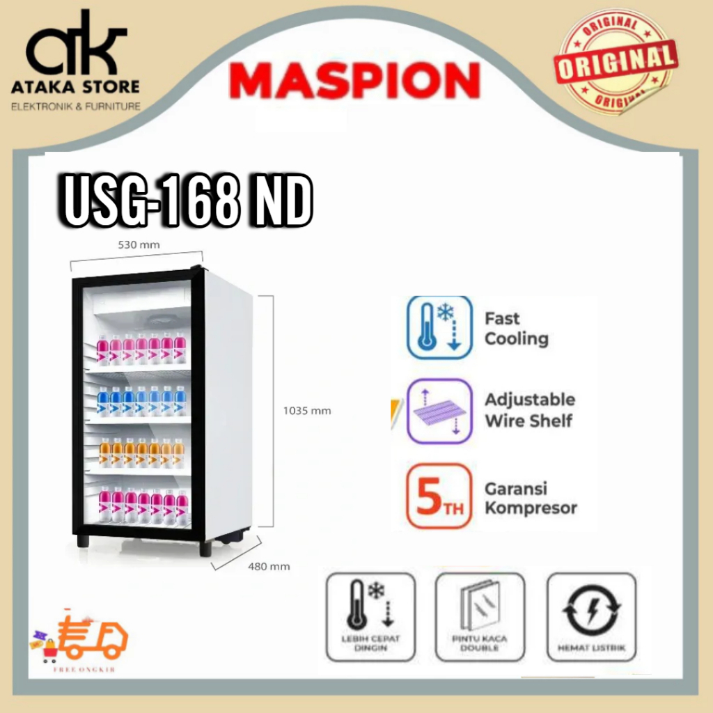 Jual SHOWCASE MASPION 1 PINTU USG-168 ND LEMARI DISPLAY PENDINGIN ...