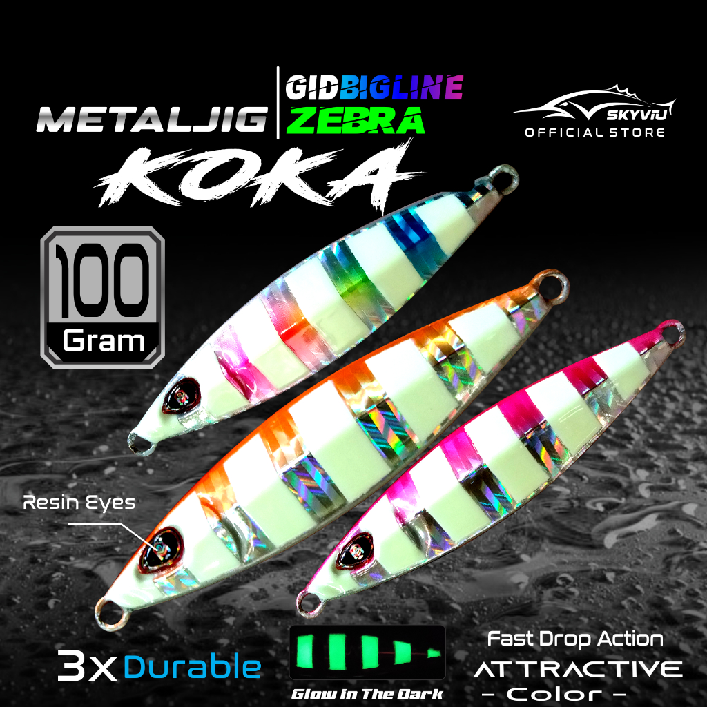 Jual Umpan Metal Jig 100 Gram SKYVIU KOKA Umpan Slow Jig Full GID Zebra Glow In The Dark ...