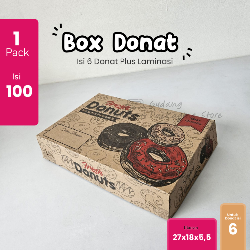 Jual 100 pcs / Box Donat isi 6 Kraft Laminasi | Shopee Indonesia