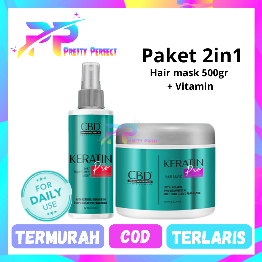 Jual CBD Keratin Pro Paket 2in1 Hair Mask 500ml + Vitamin | Shopee ...