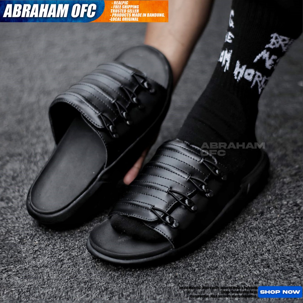 Jual ABRAHAM Sandal Slide Pria Slop Sendal Pria Selop Hitam | Shopee ...