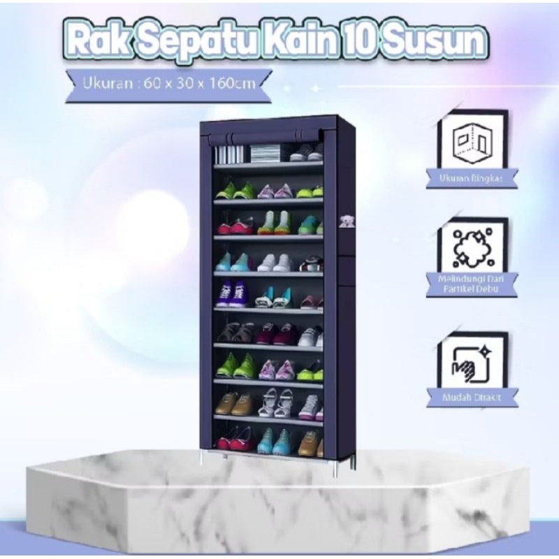 Jual Shoe Rack With Dust Cover rak sepatu 10 susun 9 ruang | Shopee ...