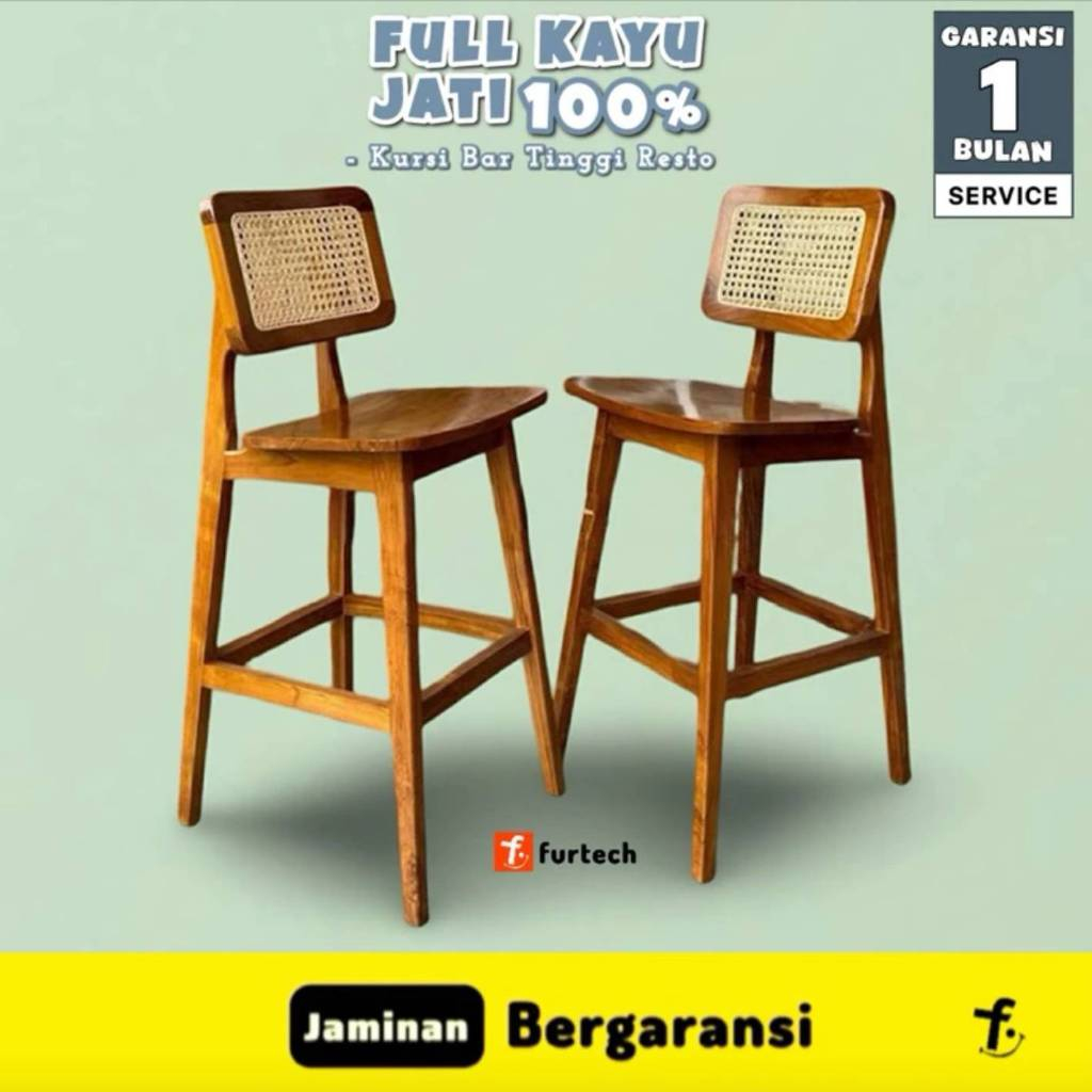 Jual Kursi Bar Cafe Tinggi Rotan Retro Minimalis Modern Kayu Jati ...