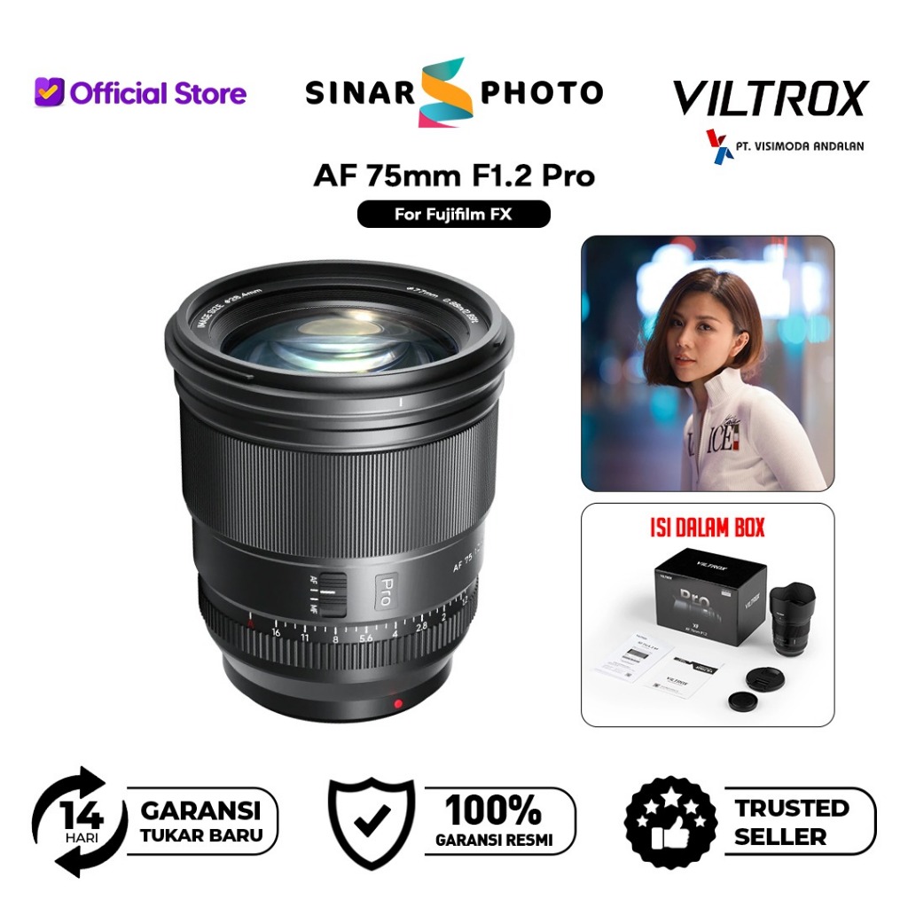 Jual Viltrox Pro Lens XF AF 75mm F1.2 X-Mount for Fuji | Lensa Viltrox Pro AF 75mm F1.2 for Fuji ...