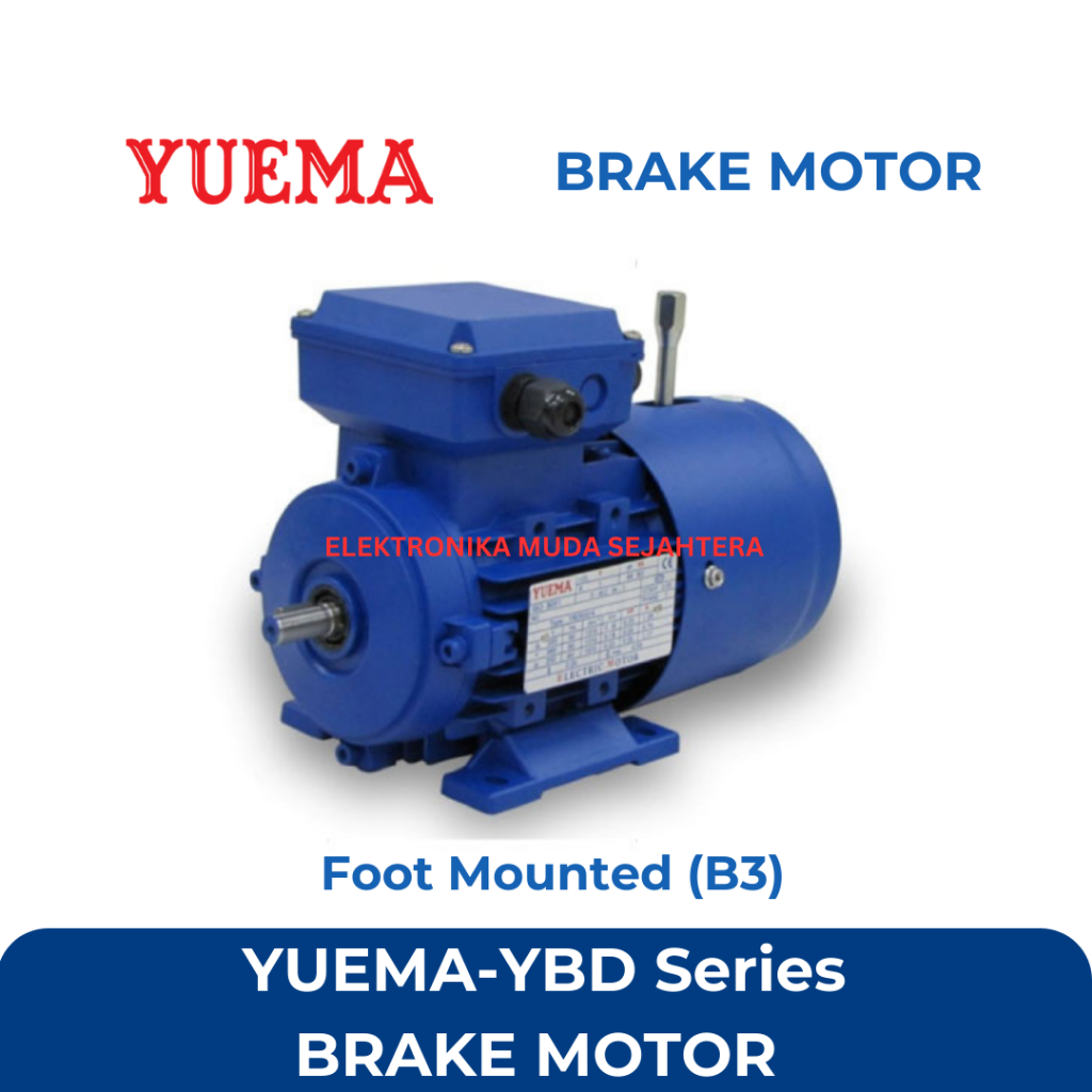 Jual Brake Motor YUEMA YBD 0.55kW 0.75HP 220V/380V 3 PHASE B3 Foot ...
