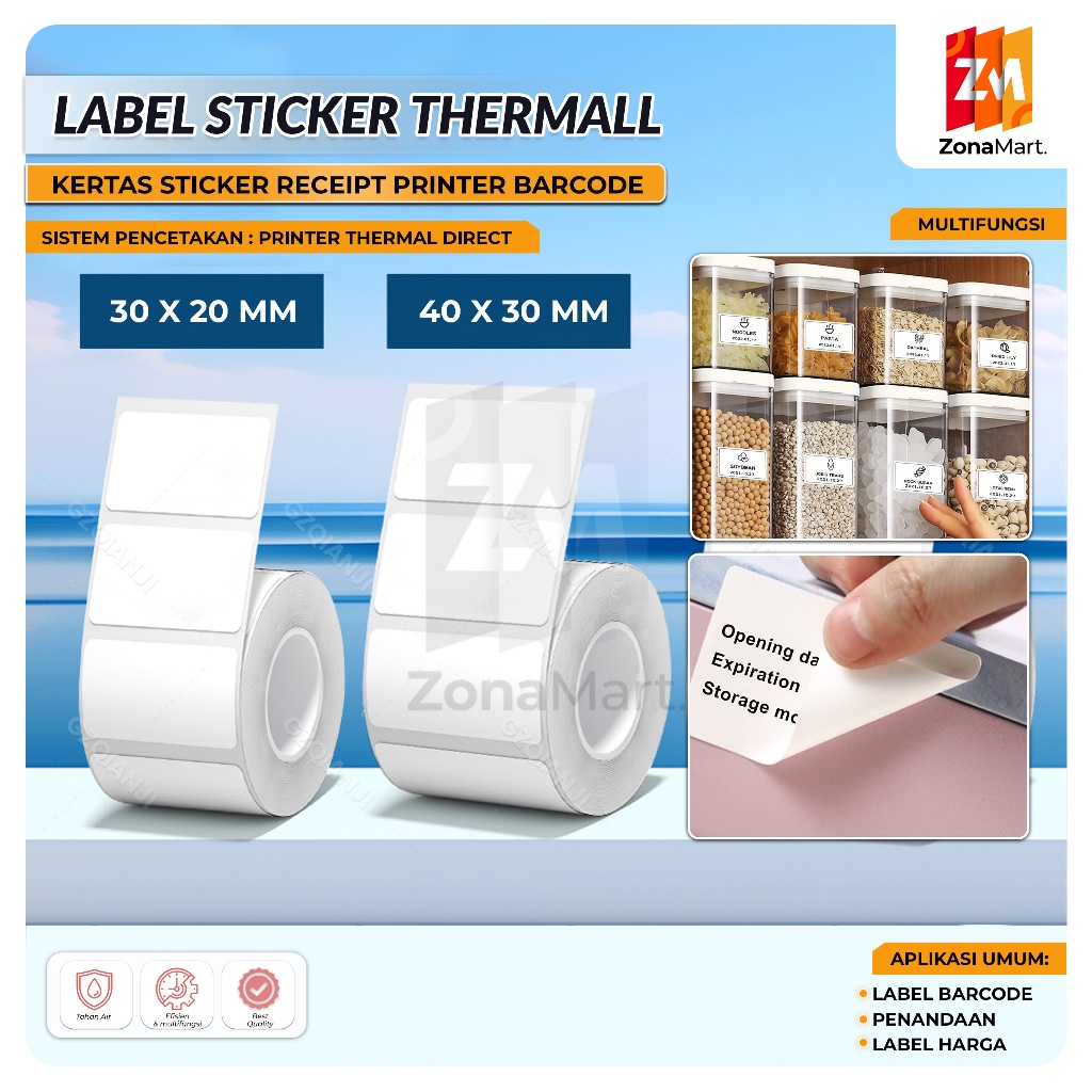 Jual Label Thermal Kertas Thermal 40x30 mm & 30X20 mm (1 LINE) Kertas Sticker Thermal 40 x 30 mm ...