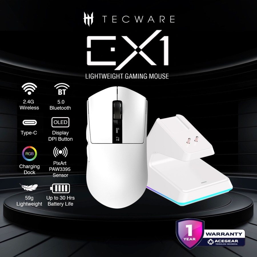 Jual Mouse Optical Tecware EX1 EX-1 26k | 3 Mode BT Wireless / Wired Connection | 2.4GHz | OLED ...