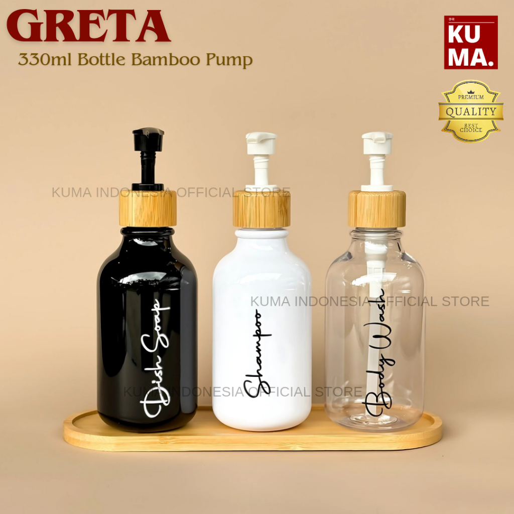 Jual KUMA Greta Botol Sabun Premium 300ml Tutup Bambu Aesthetic ...