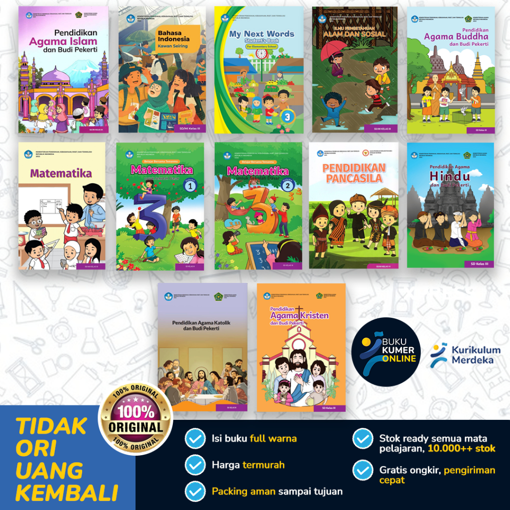 Jual Buku Paket Kurikulum Merdeka Kelas 3 SD - Matematika / Pancasila / IPAS / Inggris ...