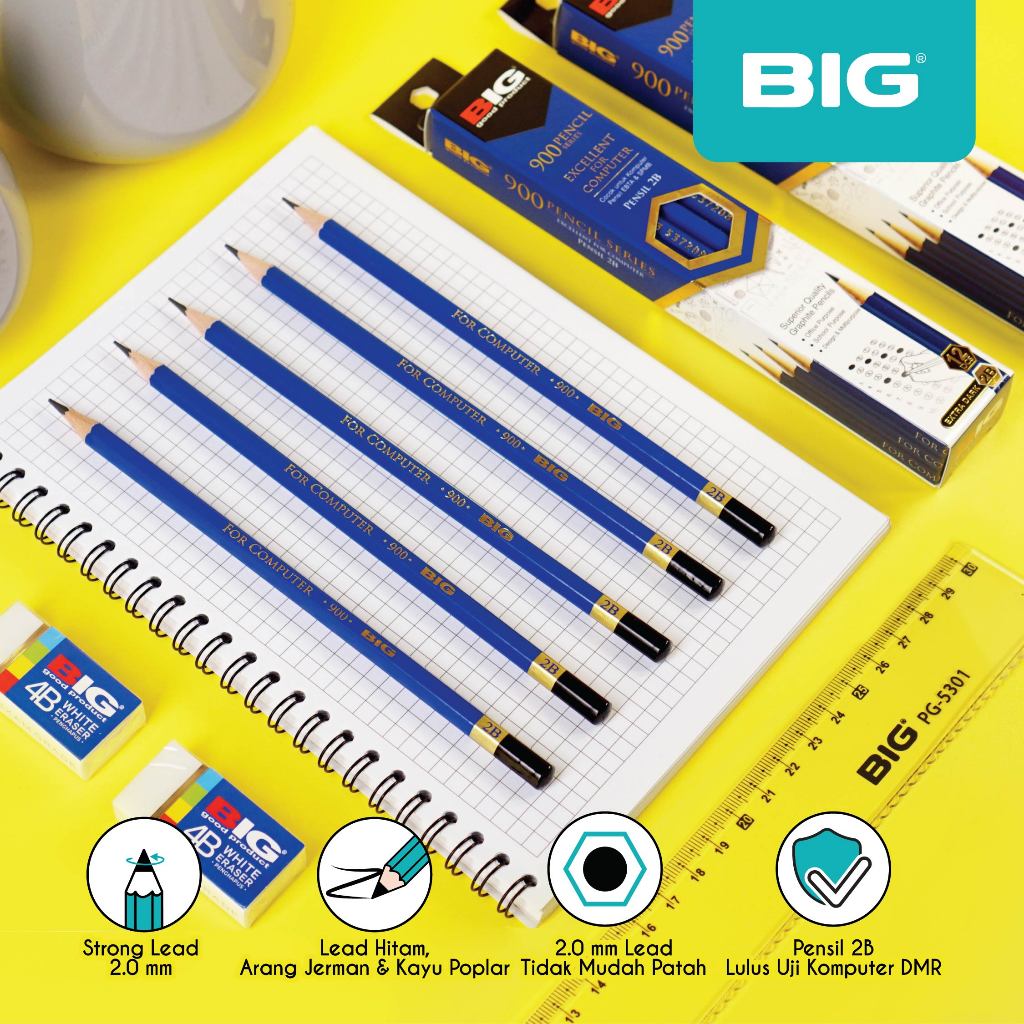 Jual 12 Pcs BIG Pensil 2B Standar Ujian Komputer Graphite Pencil Extra ...