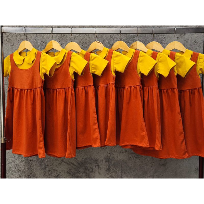 Jual Baju boneka squid game OREN anak perempuan 2-8 tahun/ baju squid ...