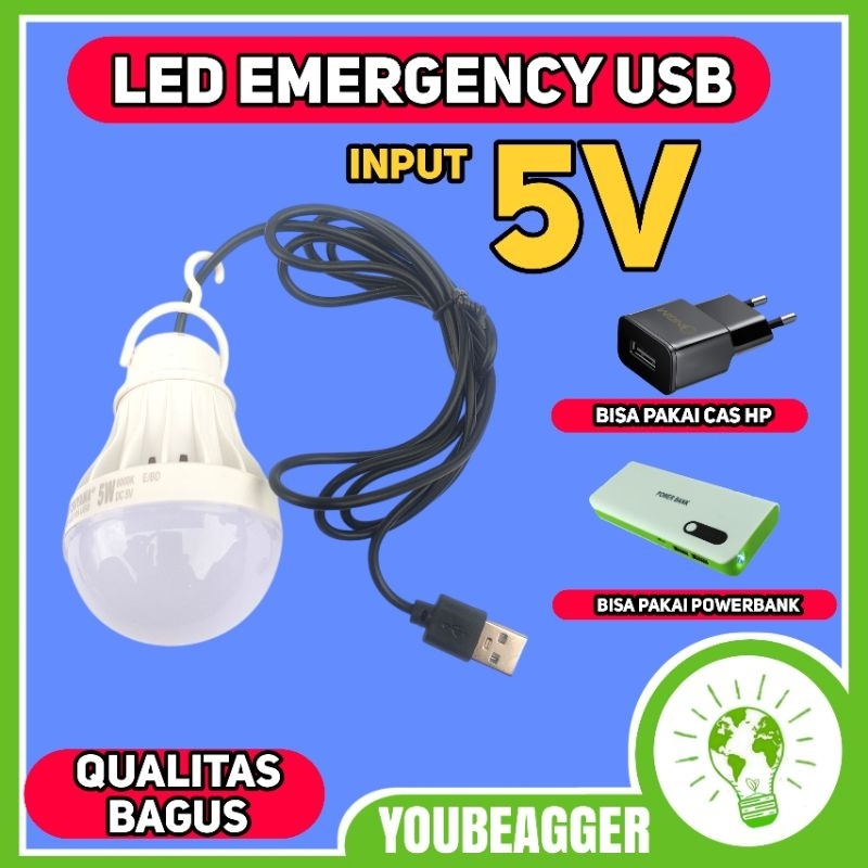 Jual Lampu LED emergency 5V tinggal colok ke Powerbank dan cas hp ...