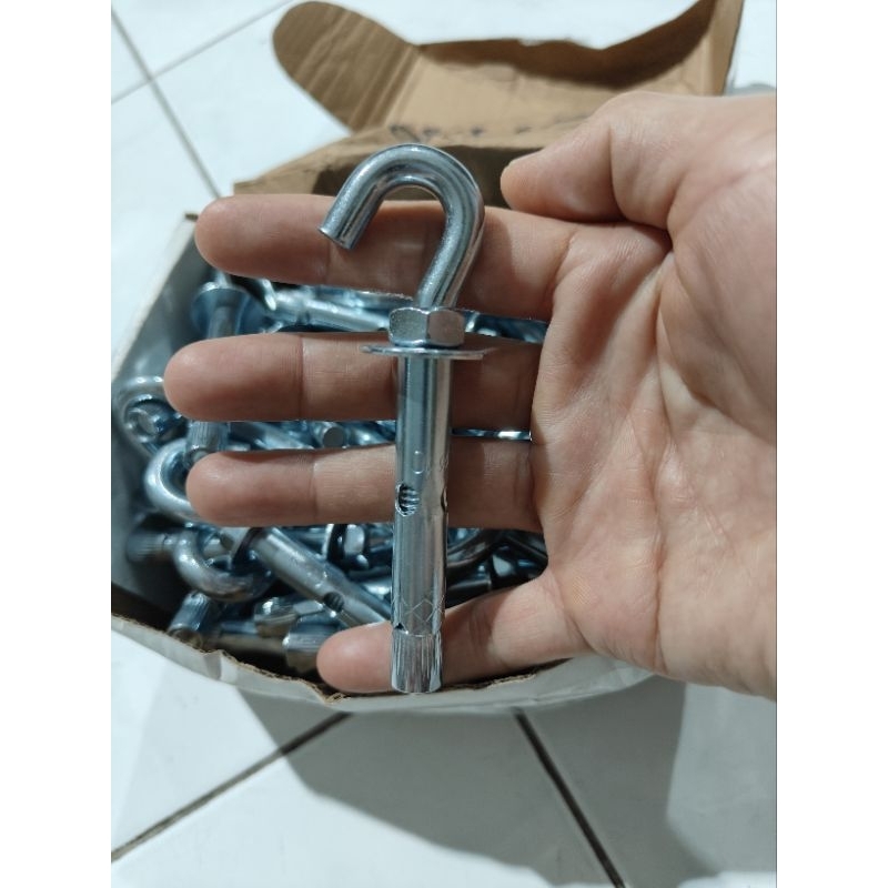 Jual hook anchor bolt m10x60 terbuka Putih Galvanis merek BDM /hook ...