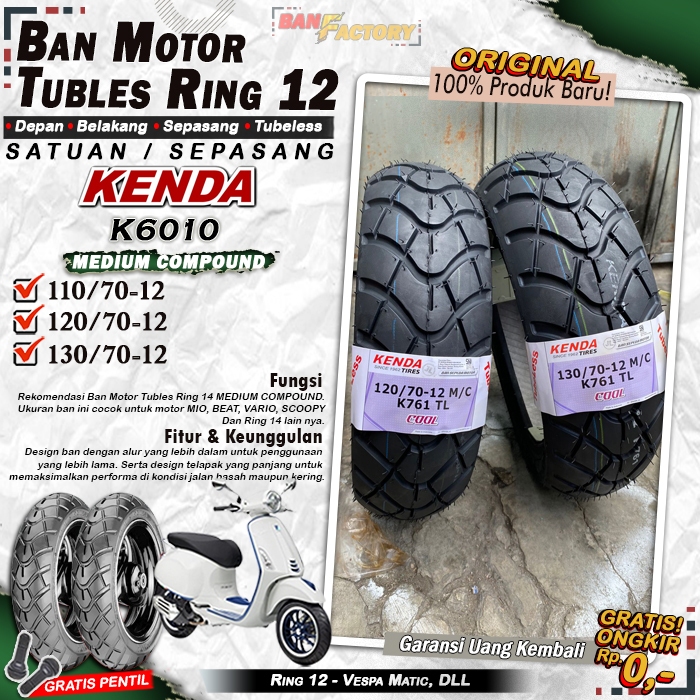Jual Ban Motor Vespa Kenda K761 Ring 12 Tubles Ban Motor Tubeless Scoopy Fazzio Freego Ring 12 ...