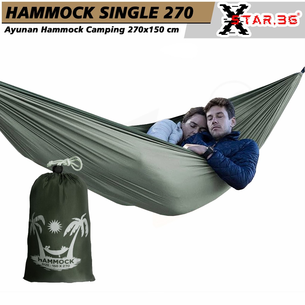Jual hammock single 270x150 cm ayunan camping outdoor single layer hammock gantung kuat panjang ...