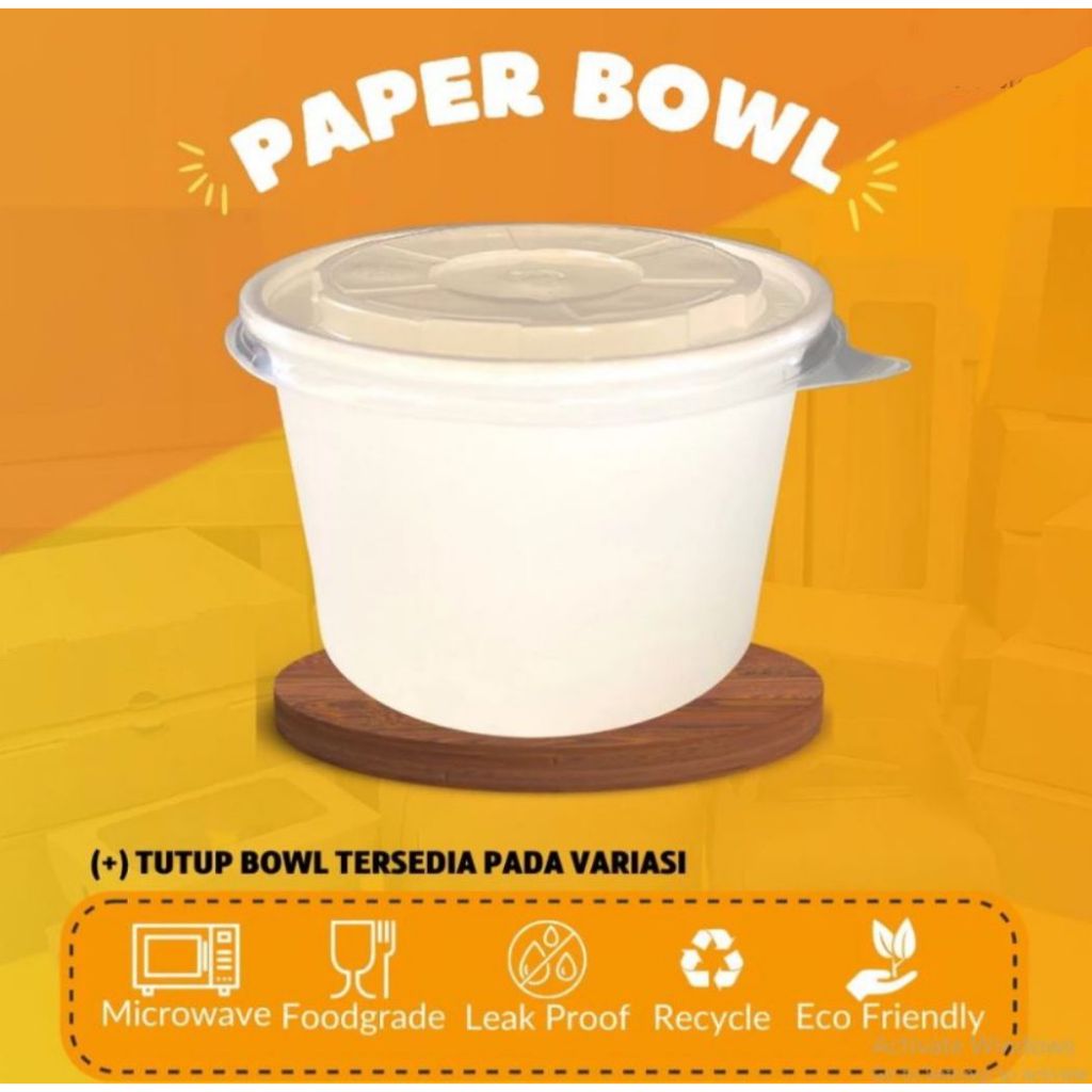 Jual Paper Bowl Putih Polos + Tutup / Rice Bowl Mangkok Kertas 500 ml ...